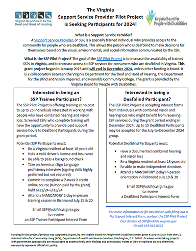 SSP Pilot Project - Virginia Department for the Deaf and Hard of Hearing